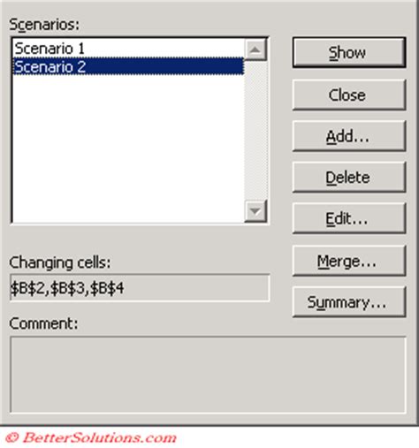 Excel Data Analysis Scenario Manager