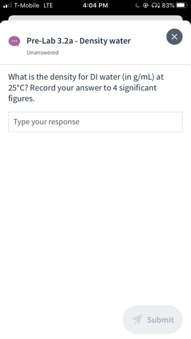 Solved х Pre Lab 3 2a Density water Unanswered What is the Chegg com