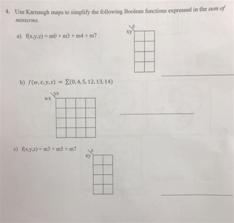 solved karnaugh maps to simplify the following boolean