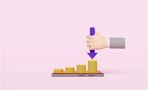 주황색 휴대 전화 스마트 폰 화살표 사업가 손 핑크 파스텔 배경에 고립 된 막대 그래프를 들고 동전을 쌓습니다재정적 성공 성장 저축 돈 개념 3d 그림 또는 3d Reder