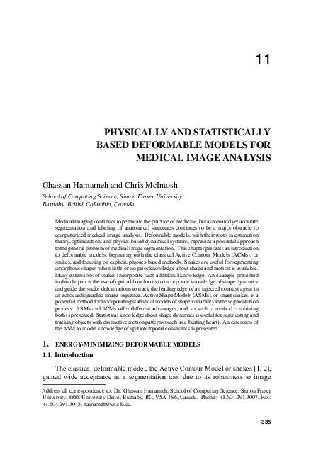 Pdf Physically And Statistically Based Deformable Models For Medical Image Analysis