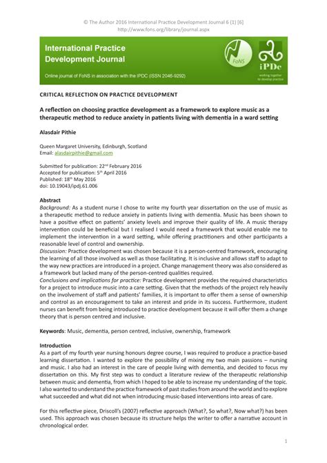 Pdf A Reflection On Choosing Practice Development As A Framework To