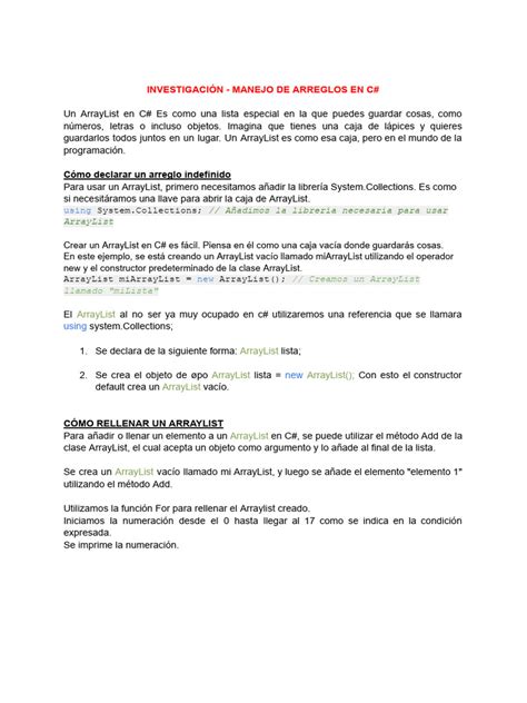 Manejo De Arreglos Pdf C Sharp Lenguaje De Programación Desarrollo De Software