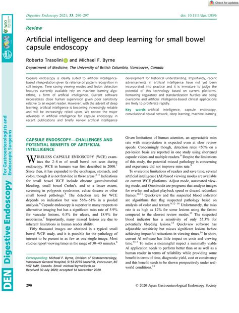 Pdf Artificial Intelligence And Deep Learning For Small Bowel Capsule Endoscopy