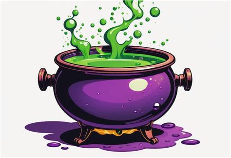 Premium Photo A Purple Cauldron Bubbling With Green Potion