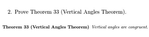 Solved 2 Prove Theorem 33 Vertical Angles Theorem Theorem 33