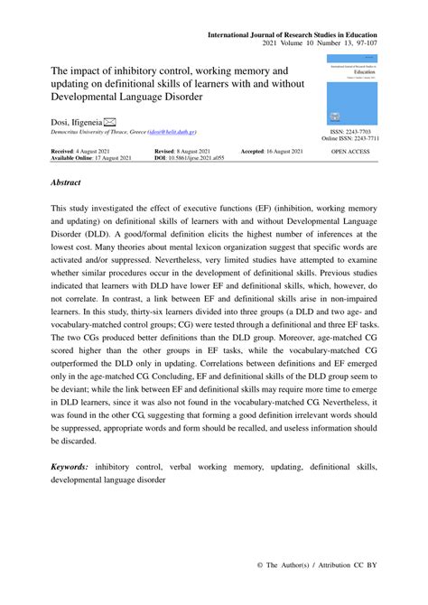 pdf the impact of inhibitory control working memory and updating on