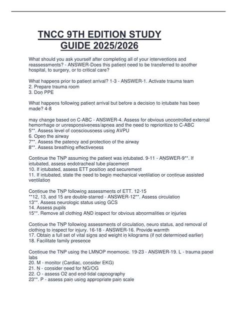 Tncc 9th Edition Study Guide 20252026 Tncc Stuvia Us