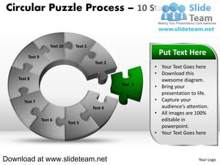 Pieces Pie Chart Circular Puzzle With Hole In Center Process Powerpoint Presentation Slides