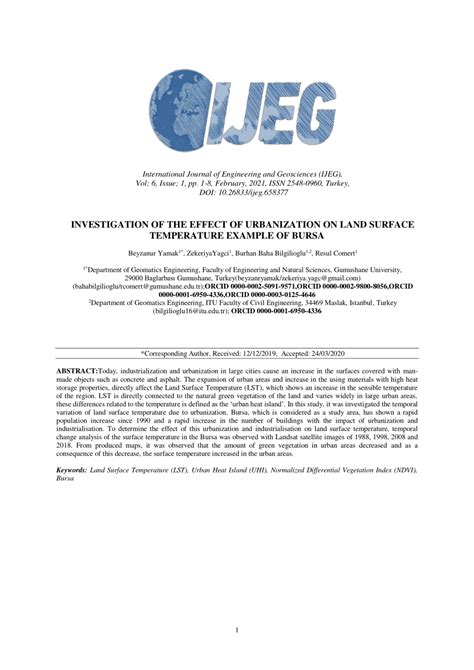 Pdf Investigation Of The Effect Of Urbanization On Land Surface Temperature Example Of Bursa