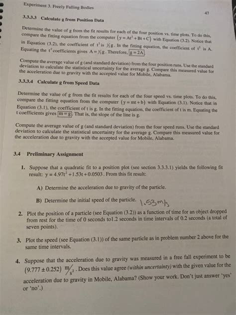 Solved Experiment 3 Freely Falling Bodies 3 3 3 3 Calculate