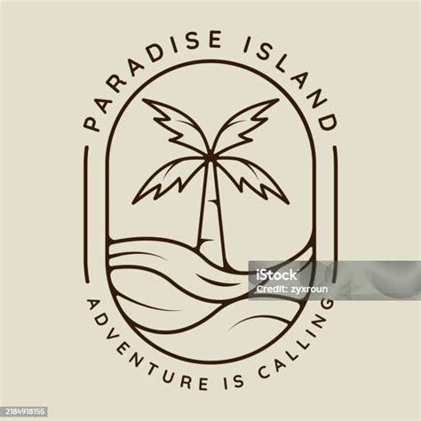 야자수와 바다 파도 라인 아트 로고 벡터 간단한 미니멀리스트 일러스트 템플릿 아이콘 그래픽 디자인 코코넛 나무와 바다 파도 기호 또는 배지 타이포그래피를 가진 여행사 0명에