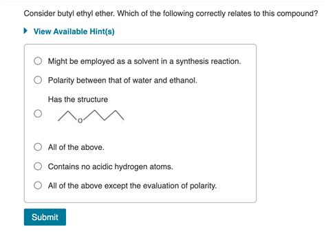 Solved Consider Butyl Ethyl Ether Which Of The Following