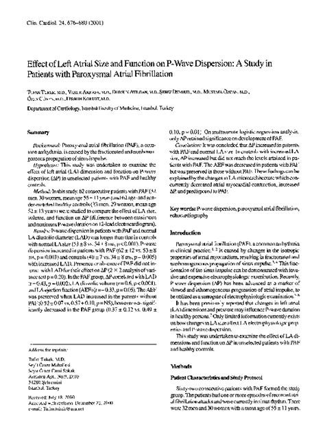 Pdf Effect Of Left Atrial Size And Function On P Wave Dispersion A