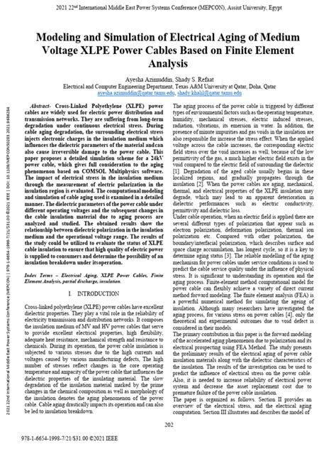 Modeling And Simulation Of Electrical Aging Of Medium Voltage Xlpe Power Cables Based On Finite