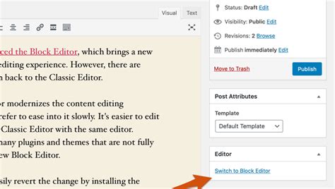 wordpress switch to classic editor from block editor and back again