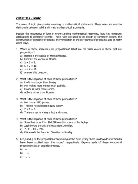 Chapter 2 Logic Question Pdf