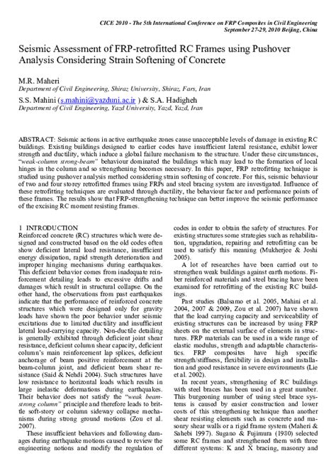 Pdf Seismic Assessment Of Frp Retrofitted Rc Frames Using Pushover