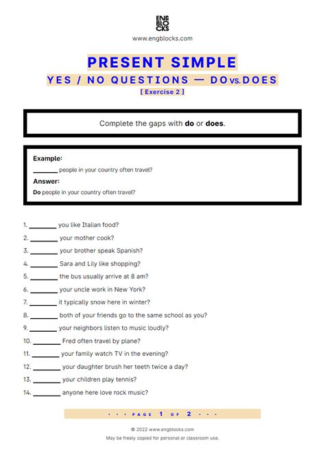 Present Simple Yesno Question Do Vs Does Exercise 2 Worksheets Library