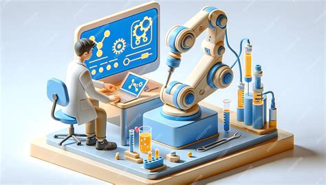Premium Photo Scientist Programming Robotic Arm For Lab Assistance In