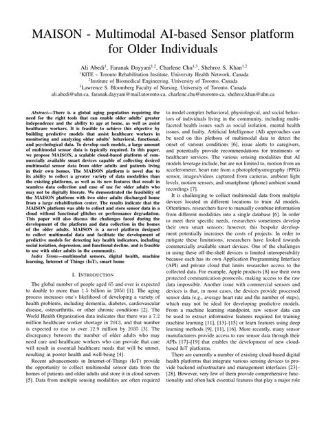 PDF MAISON Multimodal AI Based Sensor Platform For Older Individuals
