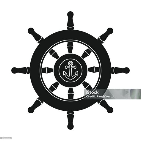 흰색 배경에 고립 된 블랙 스타일에서 나무 배 핸들 아이콘 해 적 심볼 주식 벡터 일러스트 레이 션 고대의에 대한 스톡 벡터 아트 및 기타 이미지 Istock
