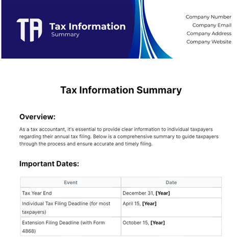 Free Tax Information Summary Template To Edit Online