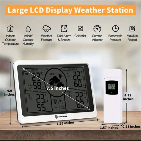 1pc 기상 관측소 무선 실내 실외 온도계 다중 센서 대형 Lcd 디스플레이가 있는 디지털 기상 온도계 조정 가능한