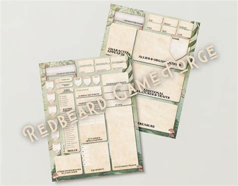 Dnd 5e Character Sheet Forest Forage Fillable Printable Pdfs