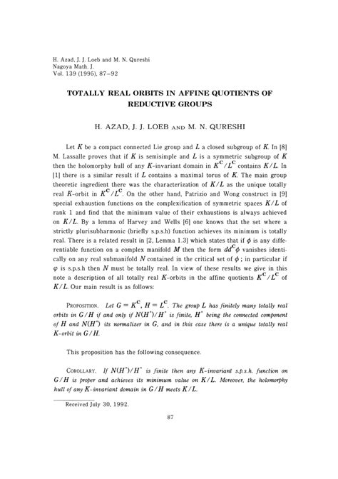 Pdf Totally Real Orbits In Affine Quotients Of Reductive Groups
