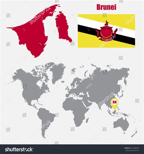 Brunei Map On World Map Flag Stock Vector Royalty Free 476896984