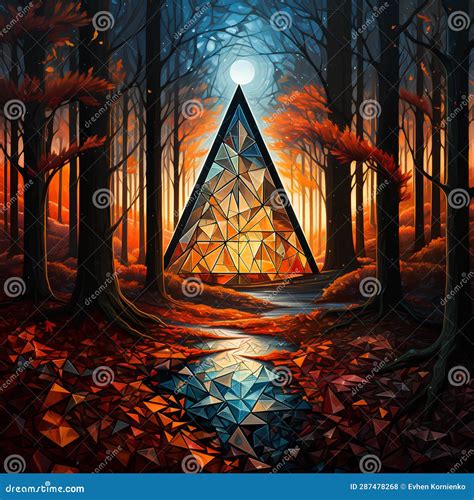 Forest With Colorful Trees And Triangles Stock Illustration