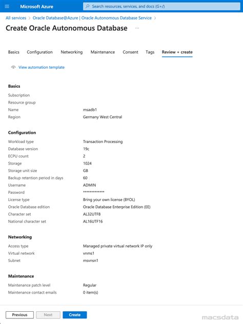 import data into autonomous db azure using blob storage macsdata
