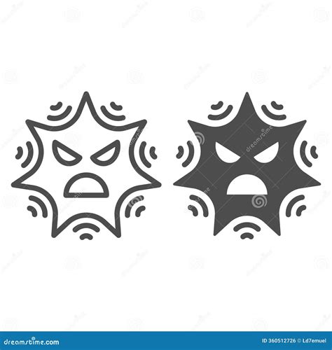 Angry Virus Emoticon Line And Solid Icon Hacker Attacks Concept Vector Graphics Stock Vector