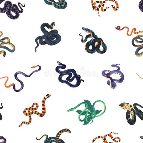 Repeatable Pattern Of Different Snakes Endless Background Of Poisonous