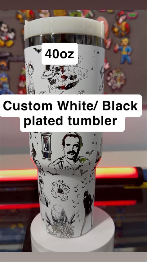Custom White Black Plated 40 Oz Tumbler 80s Strange Monsters Theme Etsy