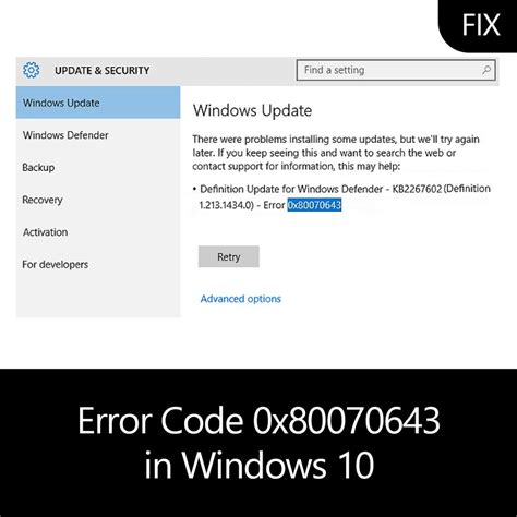 error code 0x80070643 in windows 10 error tools