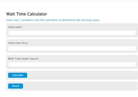 Watt Time Calculator Calculator Academy