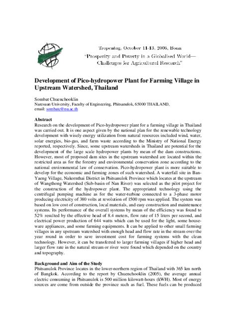 Pdf Development Of Pico Hydropower Plant For Farming Village In