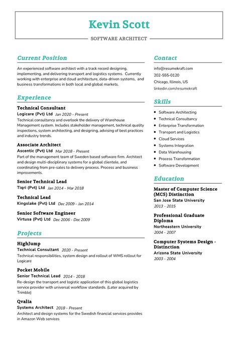 Software Architect Cv Example In 2025 Resumekraft