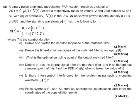 Solved A A Binary Pulse Amplitude Modulation Pam System
