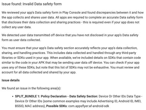Fixing Invalid Data Safety Form Android App Rejection Webtonative