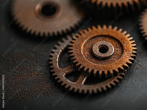 Rusty Gears And Cogs Covered In Dust Inside A Crumbling Factory Mechanical Decay Industrial