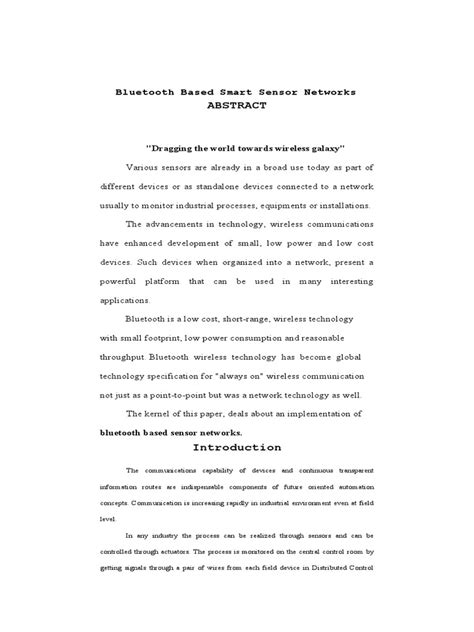 Bluetooth Based Smart Sensor Networks Pdf Bluetooth Wireless