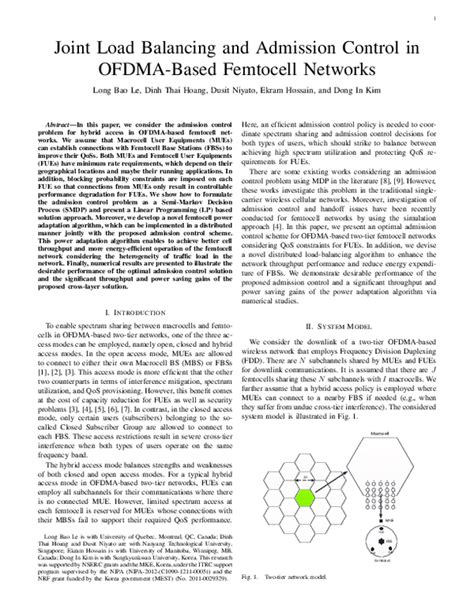 Pdf Joint Load Balancing And Admission Control In Ofdma Based Femtocell Networks