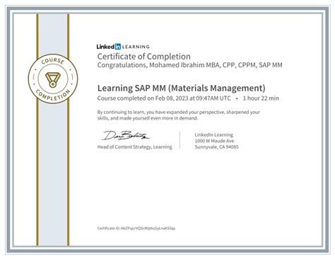 Certificate Of Completion Mohamed Ibrahim Mba Cpp Cppm Sap Mm