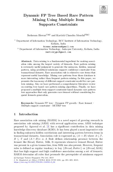 Pdf Dynamic Fp Tree Based Rare Pattern Mining Using Multiple Item
