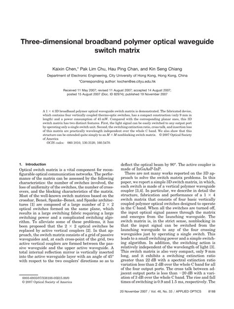 Pdf Three Dimensional Broadband Polymer Optical Waveguide Switch Matrix
