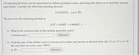 Solved All Repeating Decimals Can Be Represented As Infinite