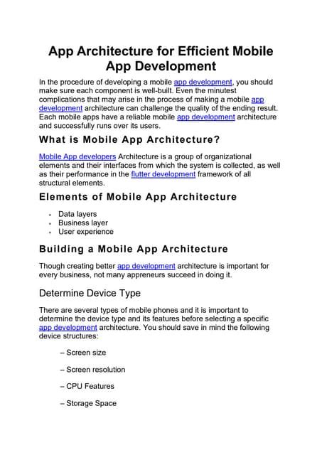 App Architecture For Efficient Mobile App Developmentpdf